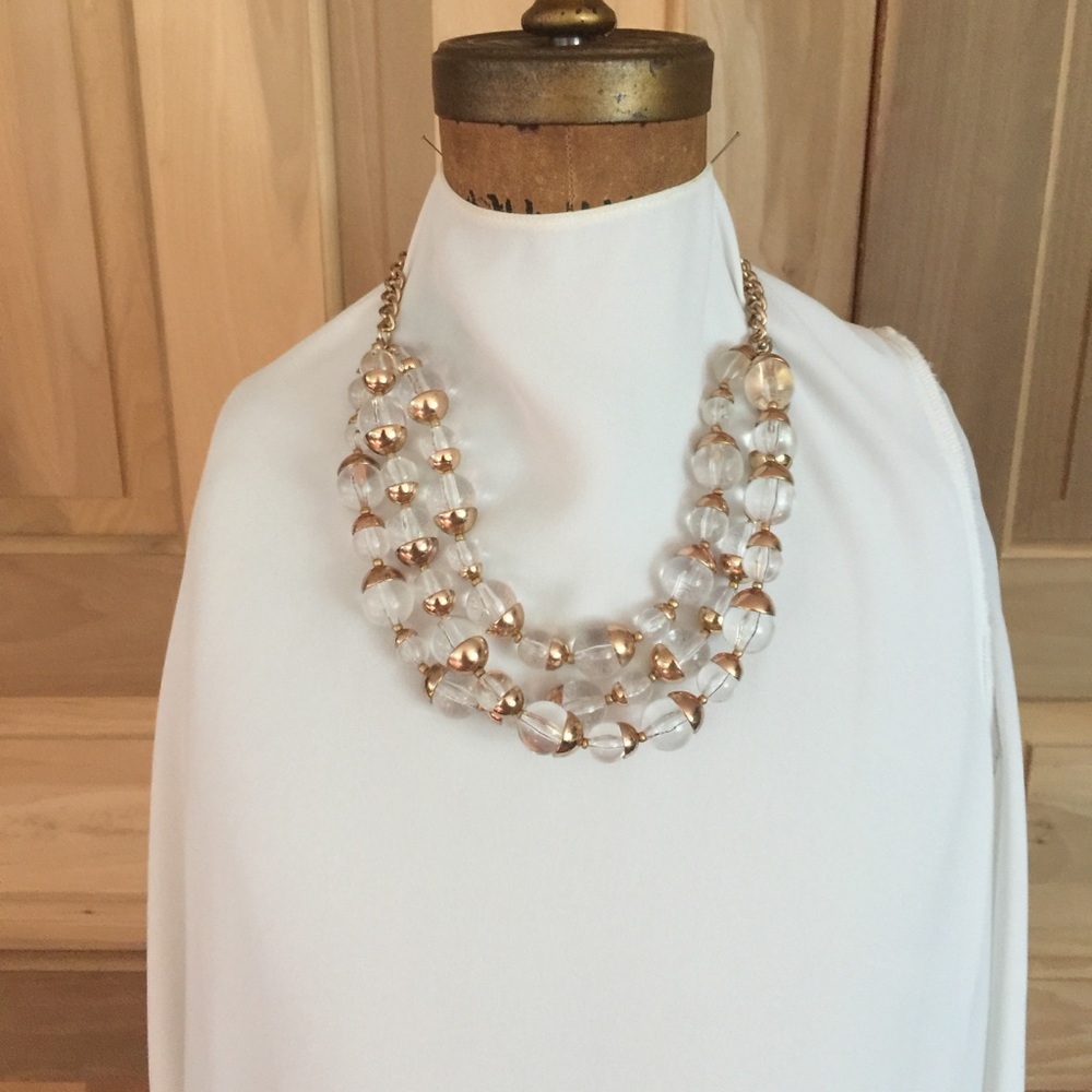 Vintage Mika Gold & Clear Glass Beaded Necklace - Gem